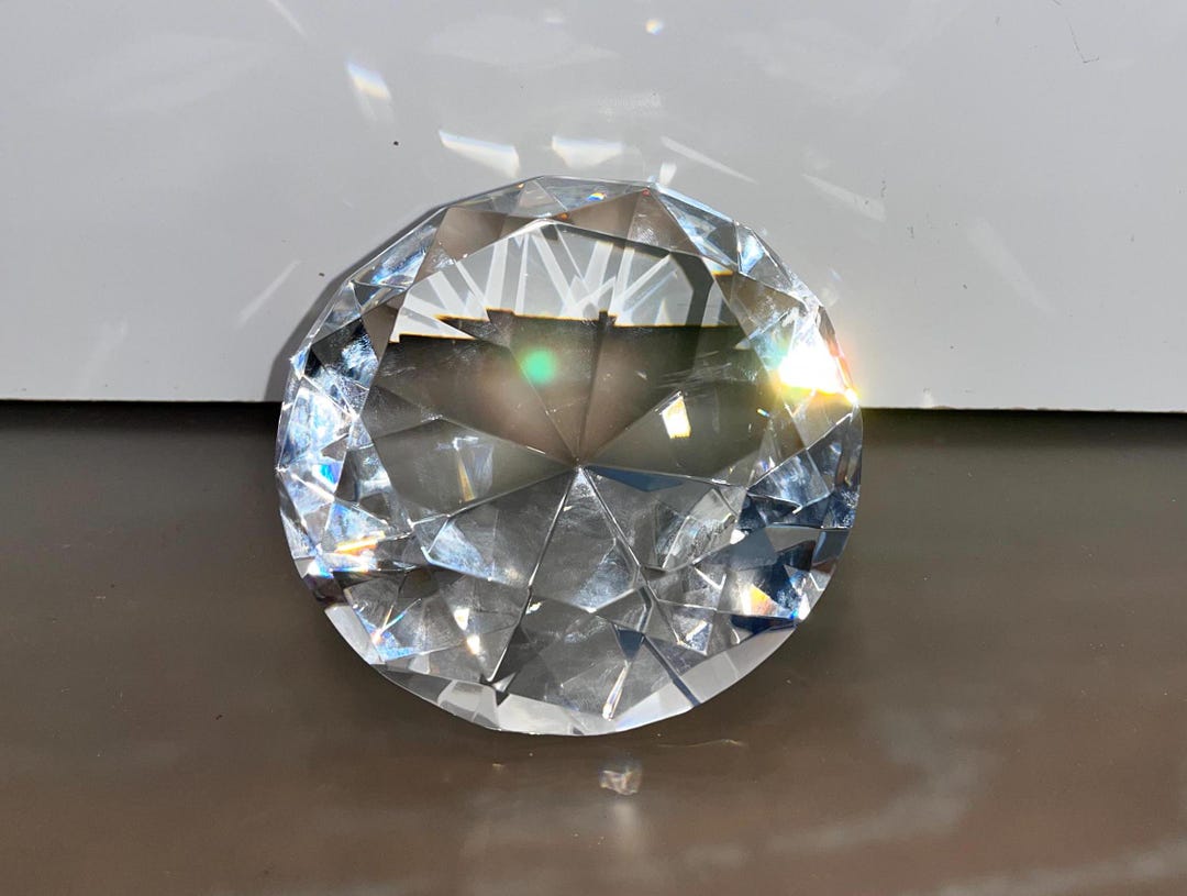 Vintage Glass Diamond Paperweight, Diamond Paperweight, 4" Round Cut ...