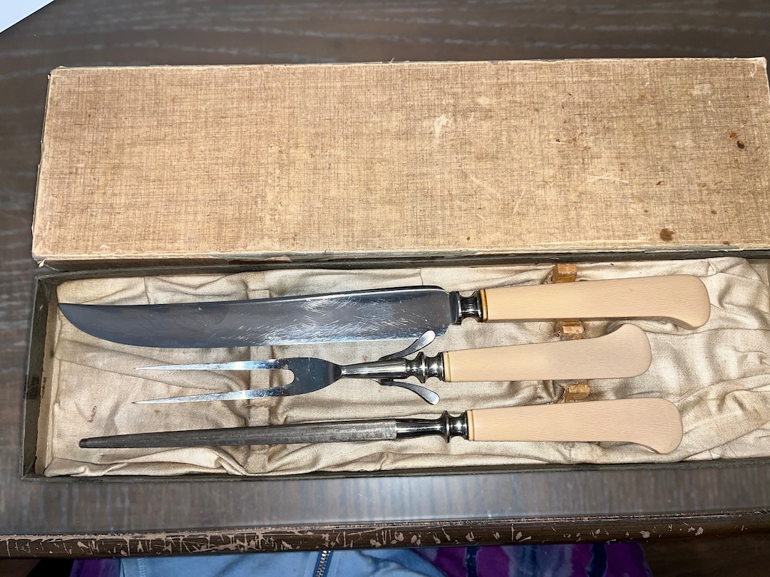 Vintage Bakelite Carving Set, Meridian Stainless Plastic Handled ...