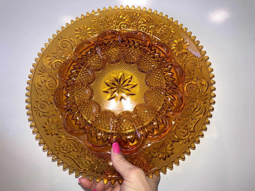 Vintage Tiara Indiana Amber Egg Plate, Indiana Tiara Gold Appetizer Egg ...