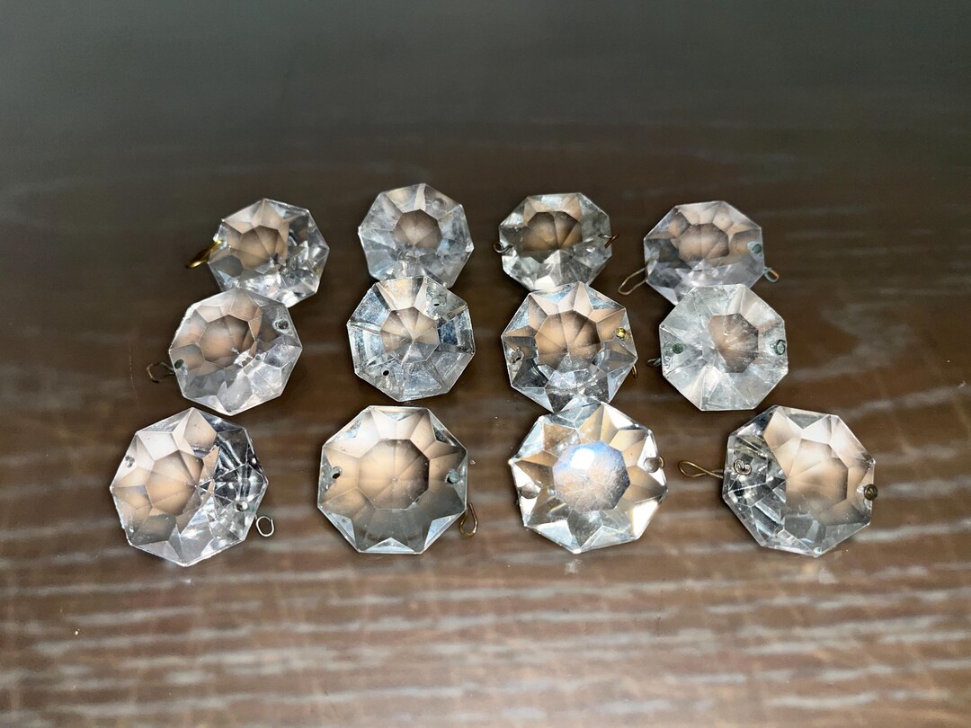12 Antique Crystal Prisms, 1 1/8" Faceted Octagon Crystals, Faceted ...
