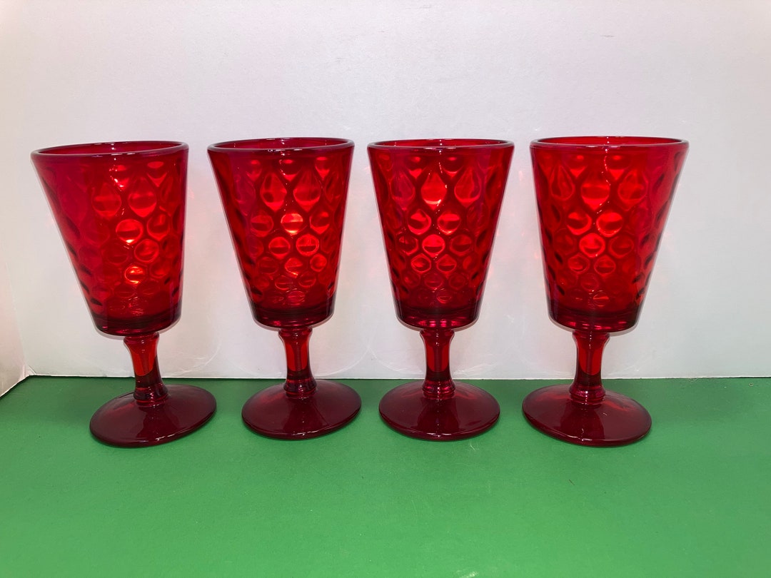 4 Vintage Ruby Red Water Goblets, Vintage 7 Red Water Goblets, Ruby Red ...