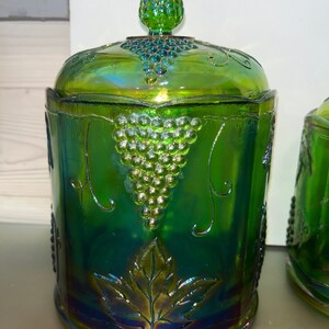 Set of 3 Vintage Indiana Grape Green Carnival Glass Canisters, Indiana ...