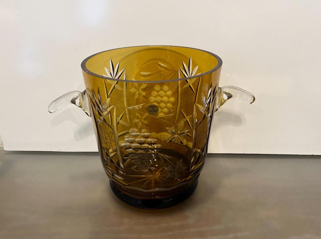 Vintage Poland Cut to Clear Ice Bucket, Bohemian Gold Clear Ice Bucket ...
