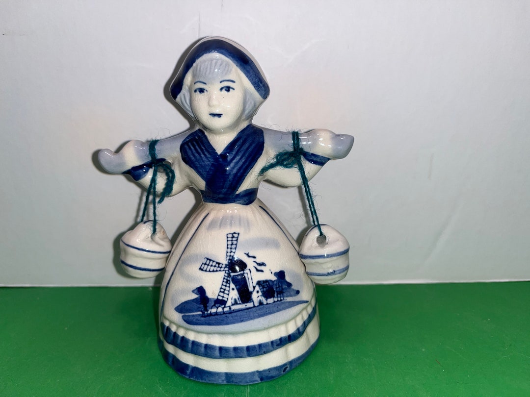 Vintage Blue Delfts Milk Maid Bell, Delfts Blue Girl Figure, 5 1/2 Blue ...