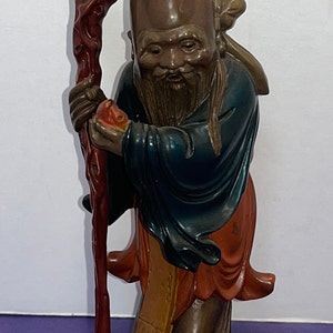 Mid Century Chinese Wiseman, Vintage Chinese Painted Resin Wiseman ...