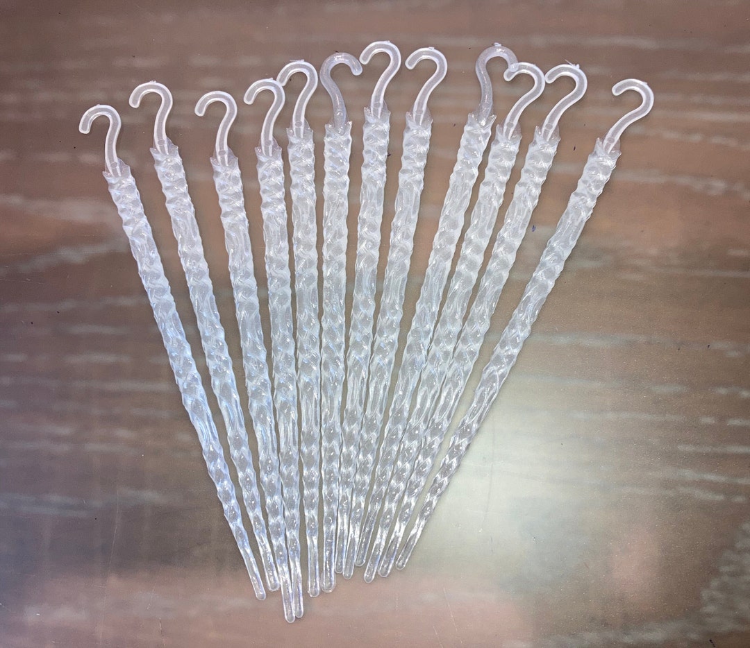 12 Glow in the Dark Icicle Ornaments, 5 1/2" Shatterproof Icicle Ornaments, 12 Clear Twisted ...