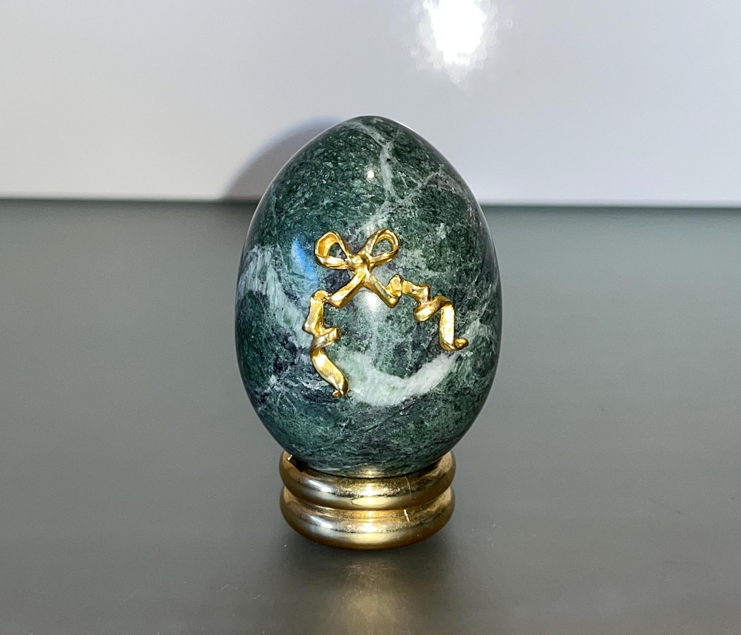 Franklin Mint Egg Green Marble on Stand, Franklin Mint Green Granite ...