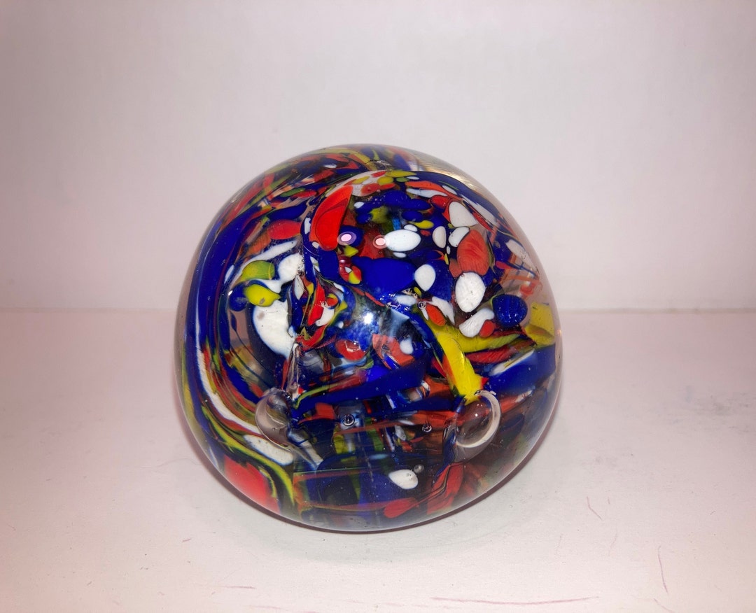 Lefton Glass Confetti Paper Weight, Vintage Confetti Art Glass Round ...
