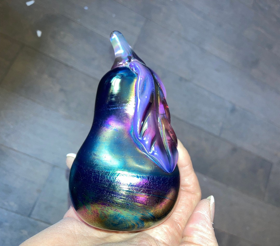 Gibson Blue Carnival Glass Pear, Gibson Iridescent Pear Paperweight ...