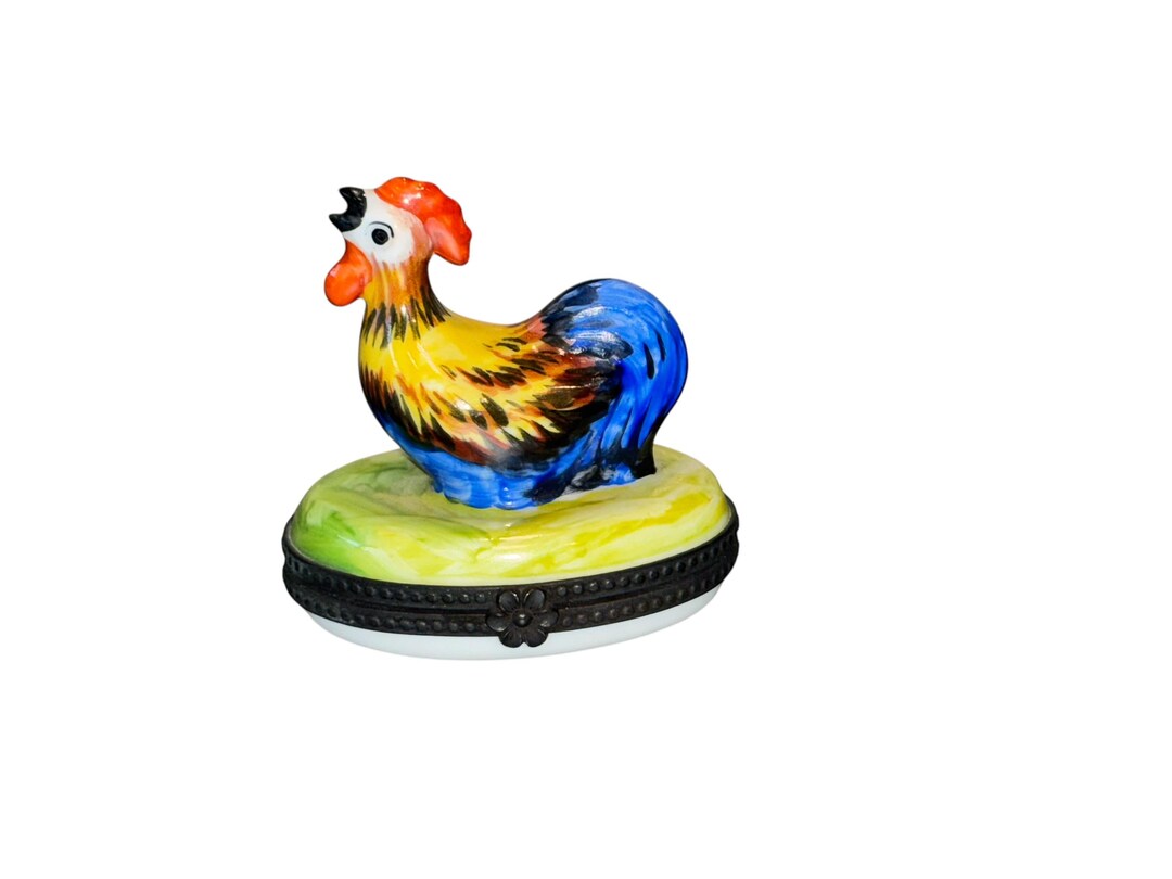 Vintage Limoges Chicken Rooster Box, Peint Main Crowing Rooster Trinket ...