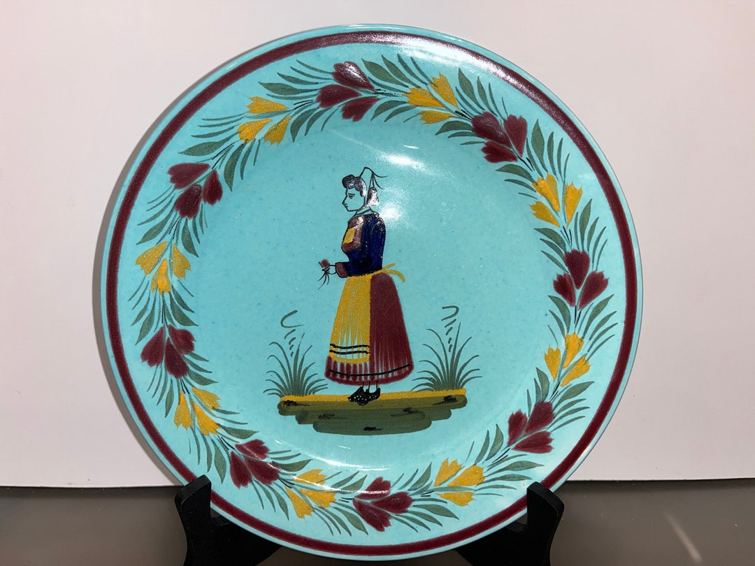 Vintage Henriot Quimper Breton Woman Plate Turquoise Blue, French ...