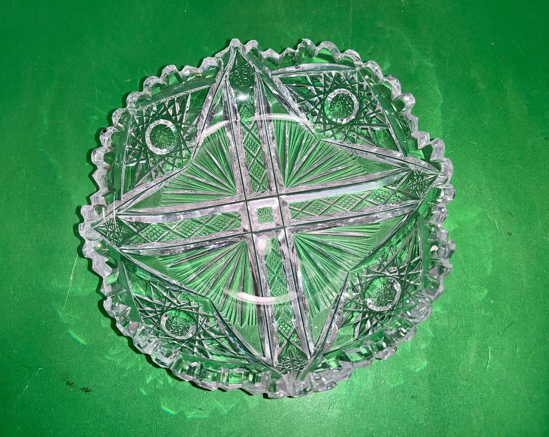Antique American Brilliant Candy Dish, ABP Stars Cut Glass Dish ...