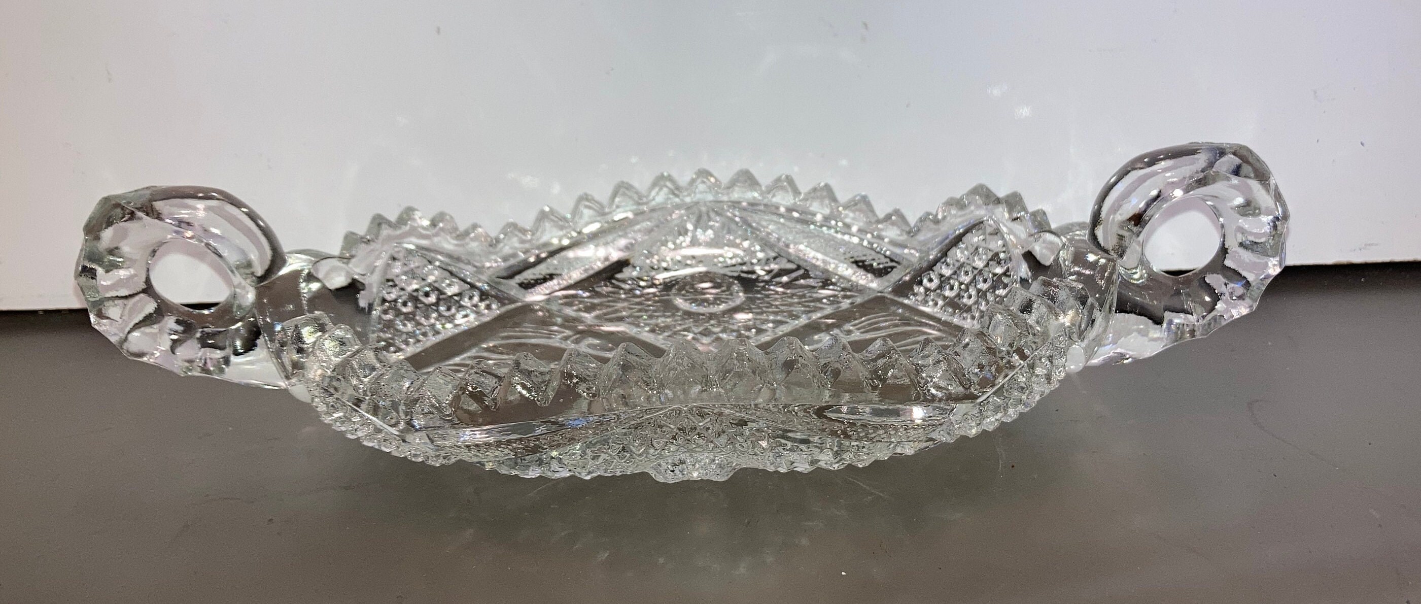 Vintage Cut Glass Nappy Pressed Glass Double Handle Nappy - Etsy