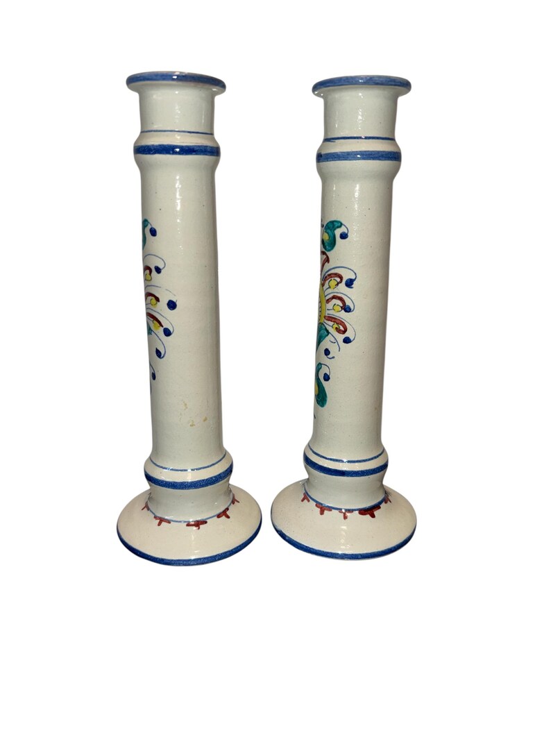 2 Vintage Deruta Raffaellesco Pottery Candlesticks, Deruta 10 ...