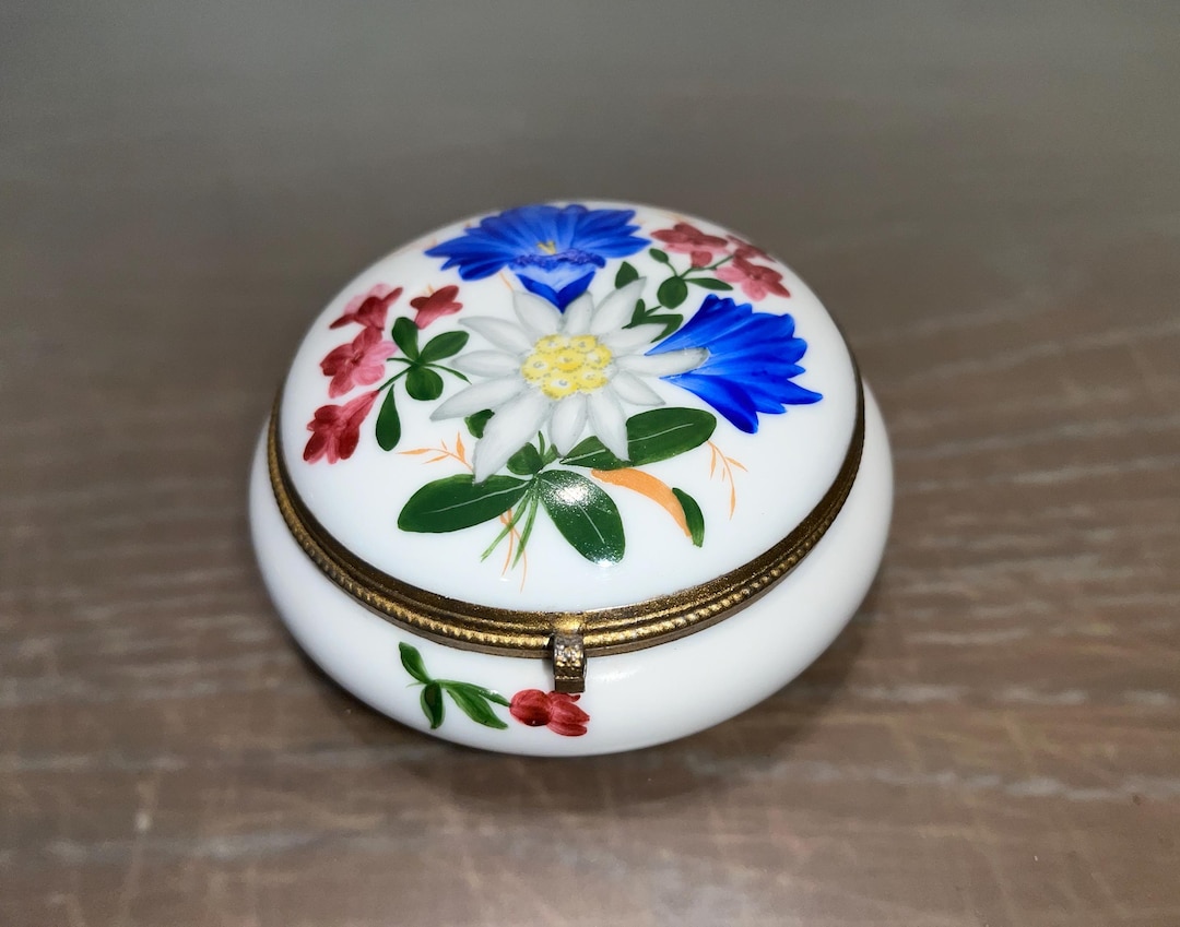 Vintage Bavaria Floral Trinket Box, German Hinged Lid Porcelain Box ...