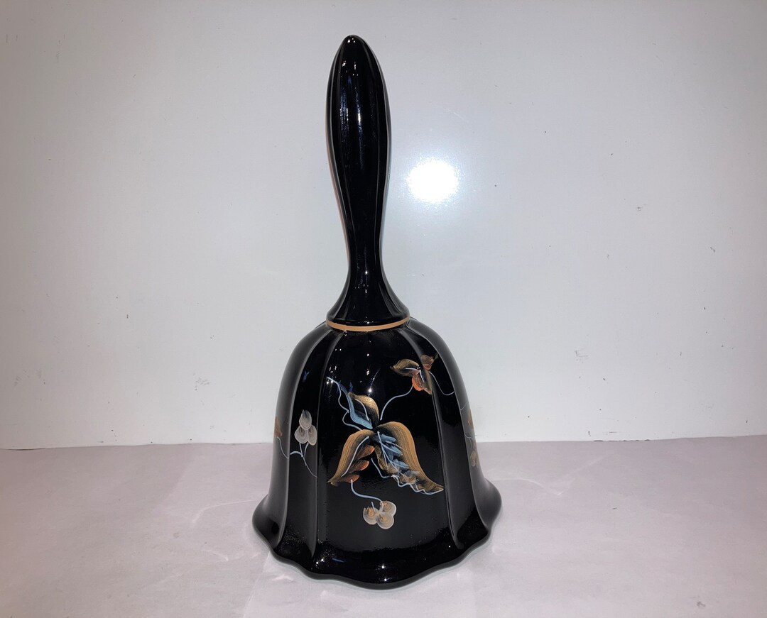Fenton Black Scalloped Bell, Fenton Painted Vine and Leaf Bell, Fenton ...