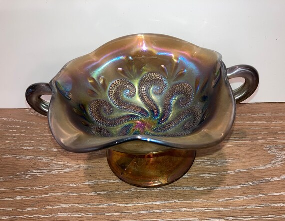 Antique Dugan Carnival Glass Antique 2 Handled Bon Bon Dugan | Etsy