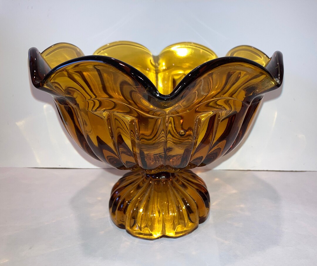 Vintage Depression Glass Gold Pedestal Bowl, Gold Glass Footed Pedestal ...