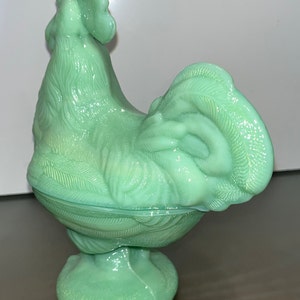 Vintage Jadeite Rooster Candy Dish, Jadeite Green Glass Rooster, Mint ...