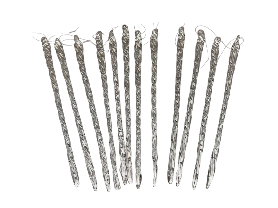 48 Glass Icicle 10" Ornaments, Handcrafted Twisted Glass Icicles ...