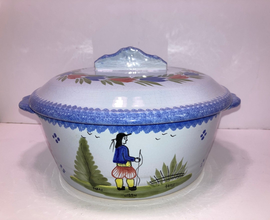 Vintage Henriot Quimper Breton Man Mistral Blue Lidded Bowl, French ...