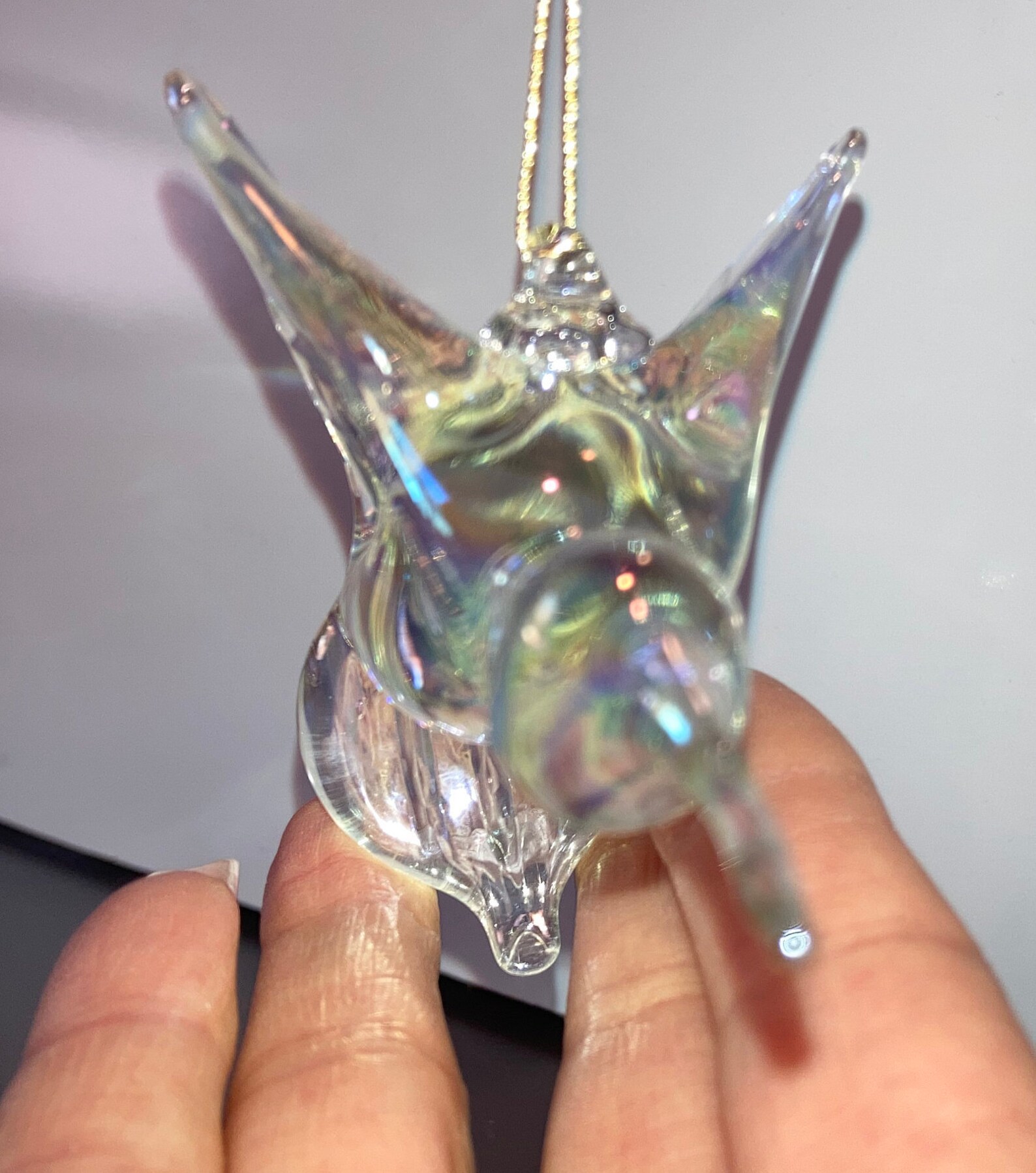 Vintage Blown Glass Hummingbird, Iridescent Clear Hummingbird, Blown ...