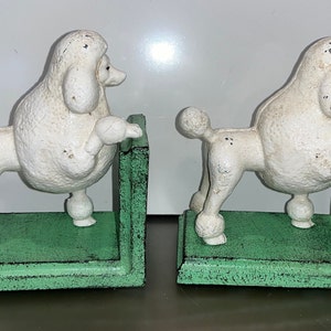 Pair of Vintage Poodle Bookends, Cast Iron White Poodle Figures ...