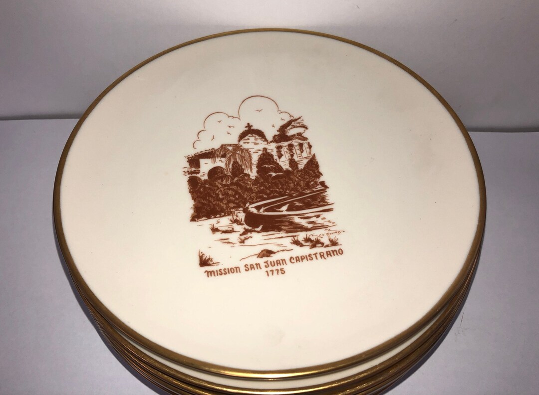 6 Vintage California Mission Butter Plates, Lenox Gold Trimmed Dessert ...