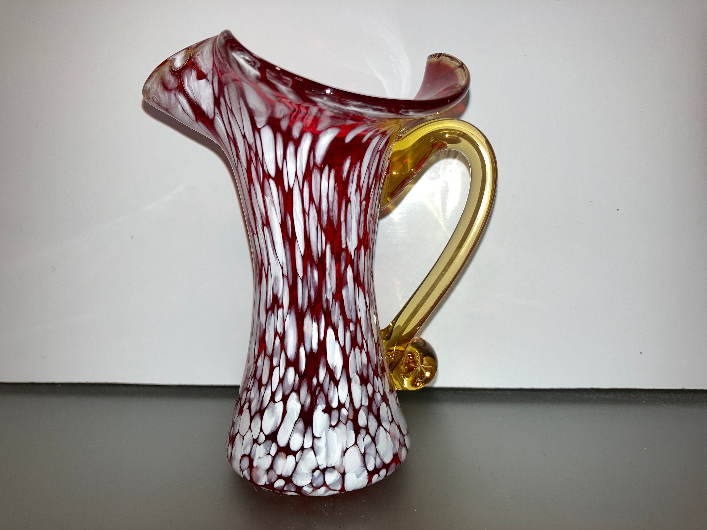 Vintage Splatter Glass Hand Blown Pitcher Vintage Red White - Etsy