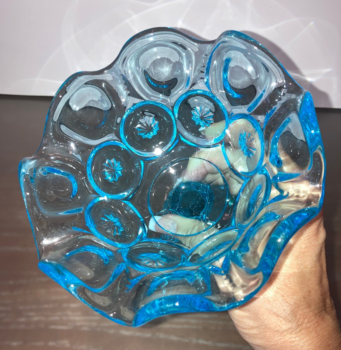 Vintage Depression Glass LE Smith Turquoise Pedestal Bowl, Blue Moon ...