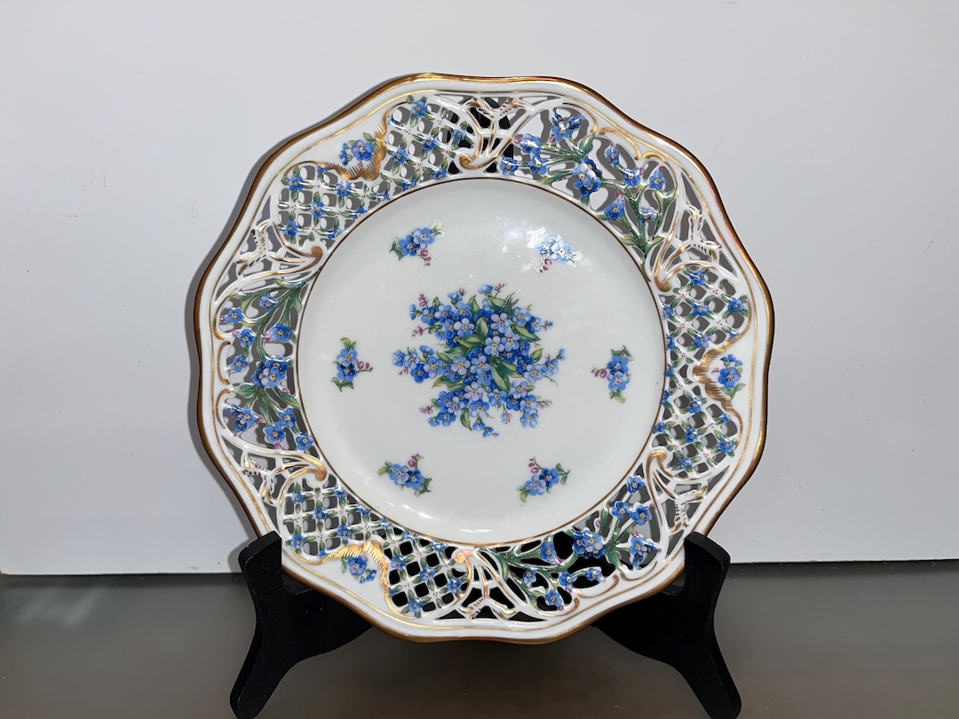 Antique Schumann Forget Me Not 9 Plates, Schumann Reticulated Blue ...