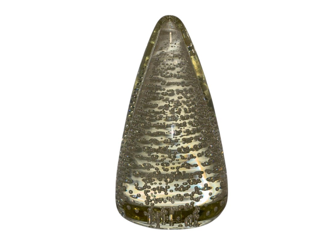 Mid Century Glass Controlled Bubble Paperweight, 6" Clear Bubble Cone ...