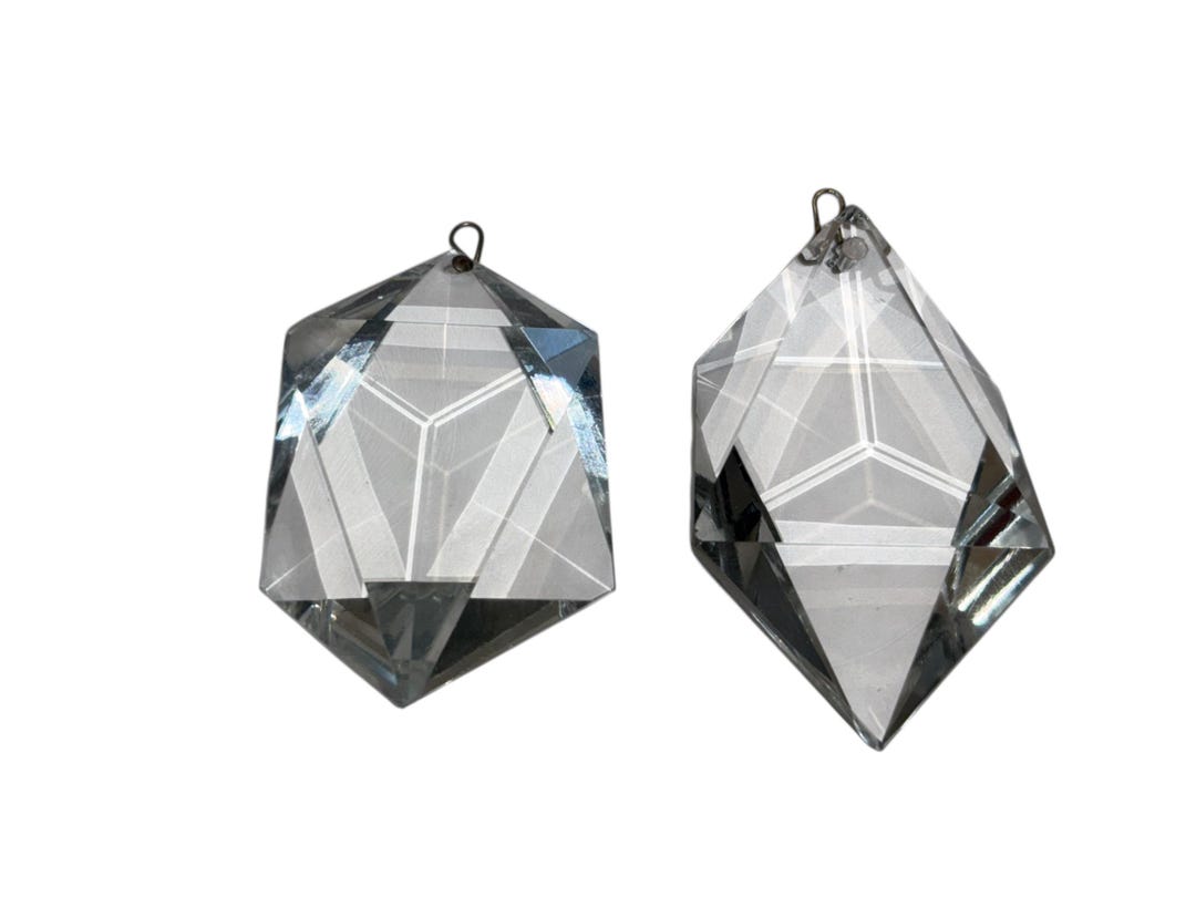 2 Rare Hexagon Prisms, Antique Fancy Cut Octagon Chandelier Crystal, 2 ...