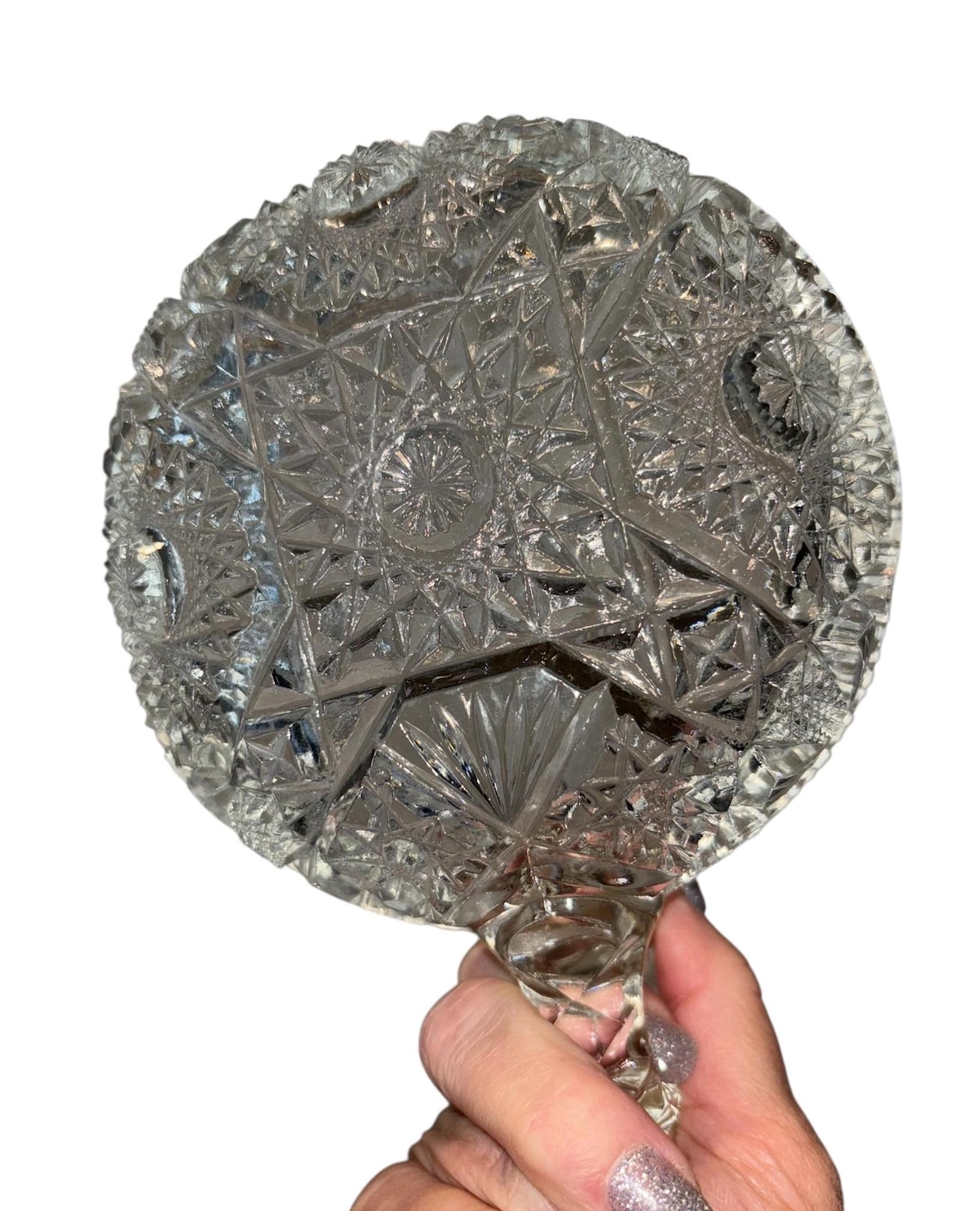 Antique American Brilliant Cut Glass Nappy, Stars Cut Glass Hobstar ...