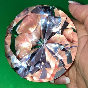Vintage Glass Diamond Paperweight, Diamond Paperweight, 3" Round Cut ...