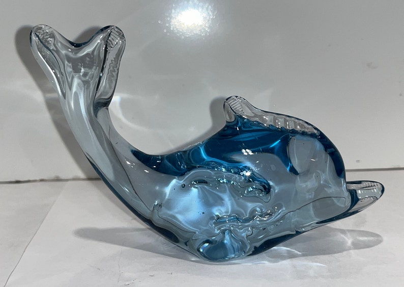 Vintage Glass Blue Dolphin Figure, Blue Glass Dolphin Paperweight, 4 1/ ...