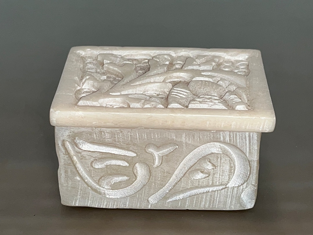 Vintage Carved Soapstone Box, Stone Square Box, 2 1/4" Marble Carved ...