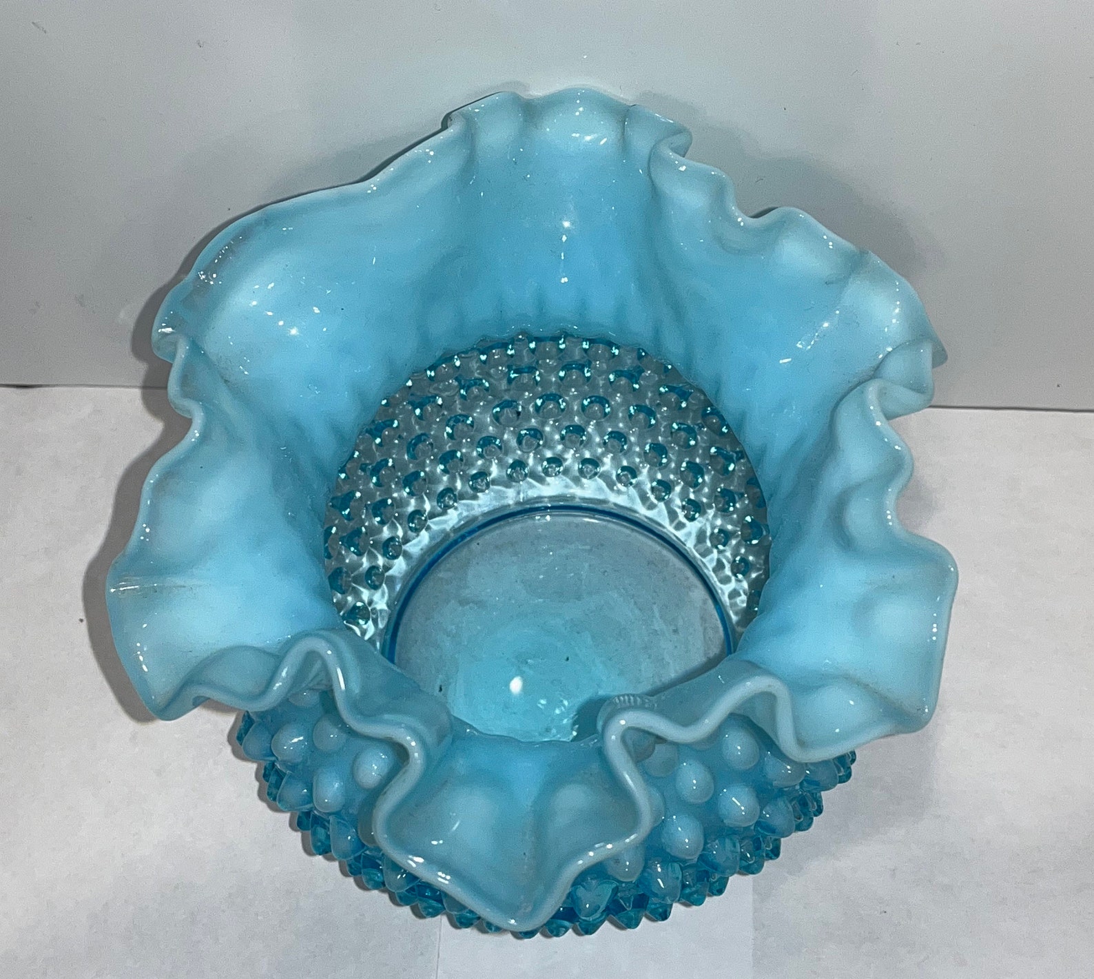 Vintage Fenton Turquoise Opalescent Hobnail Vase, Fenton Opalescent ...