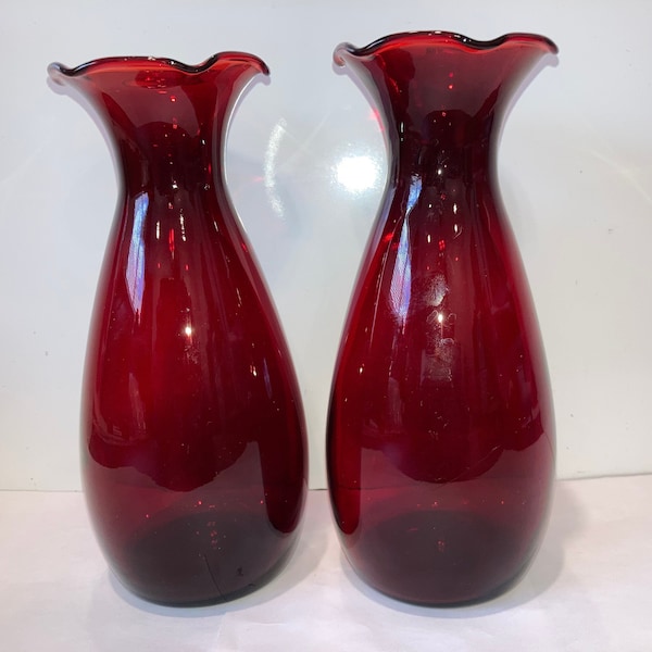 Red Glass Vases - Etsy