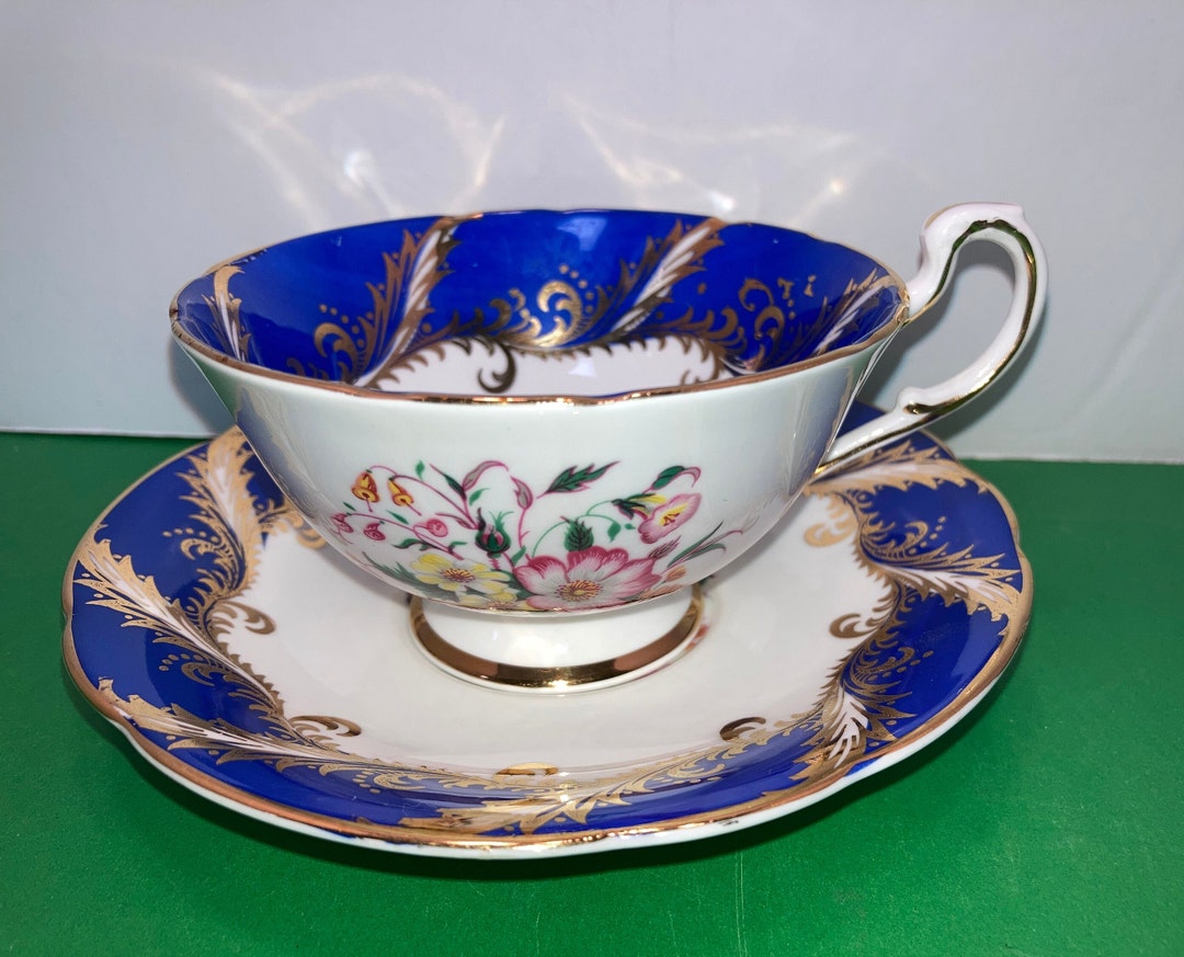 Vintage Paragon Majesty of the Queen Tea Cup, Paragon Royal Blue Floral ...