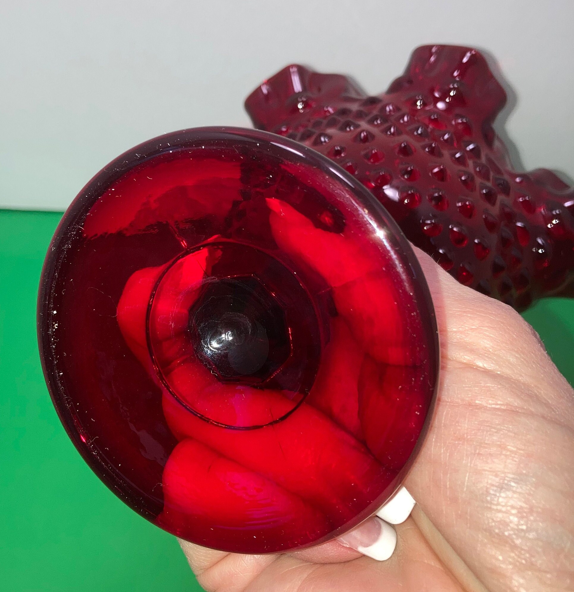 Vintage Fenton Ruby Red Hobnail Ruffle Rim Footed Compote - Etsy