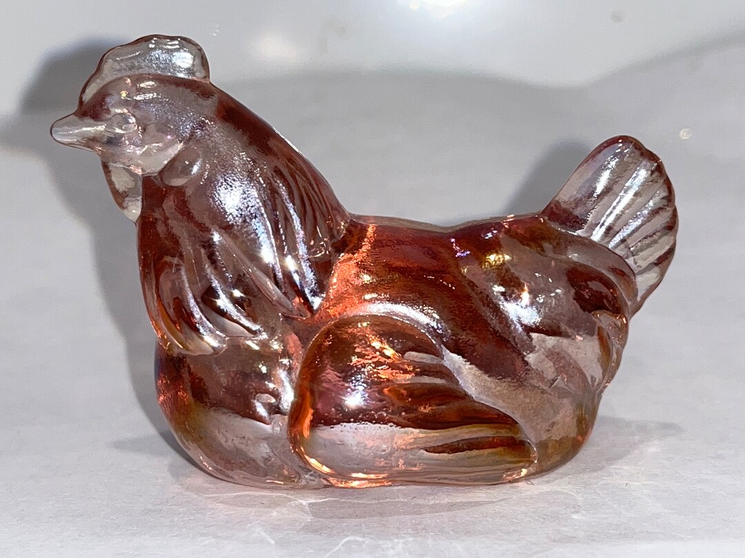 Fenton Pink Iridescent Hen Figure, Vintage Fenton Pink Glass Chicken ...