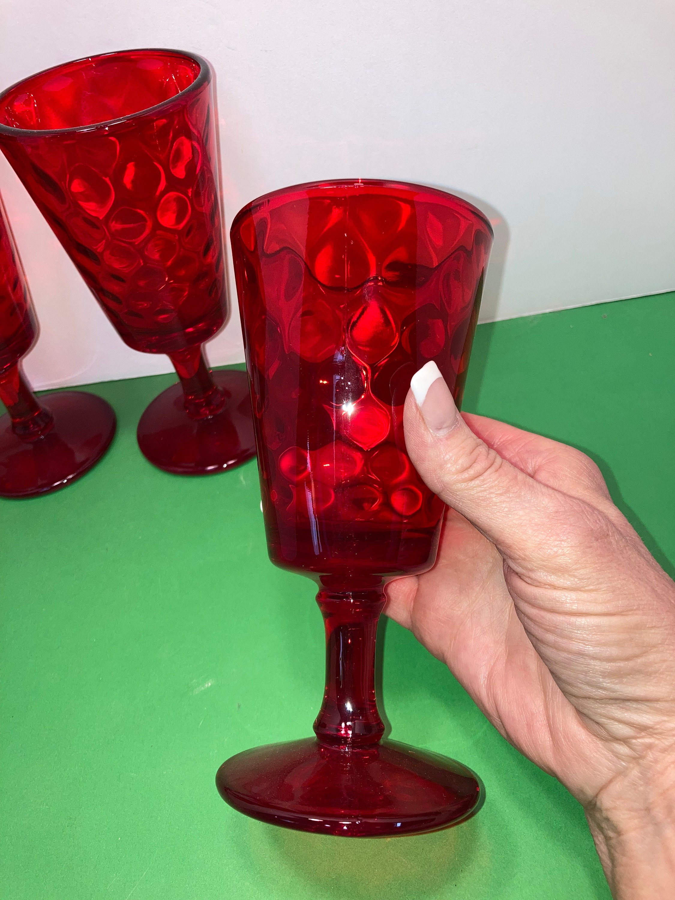 4 Vintage Ruby Red Water Goblets Vintage 7 Red Water - Etsy