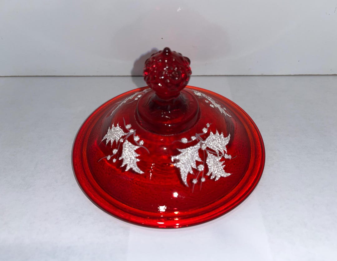 Mid Century Fenton Lid, Fenton Ruby Red Candy Dish Lid, Vintage Red ...