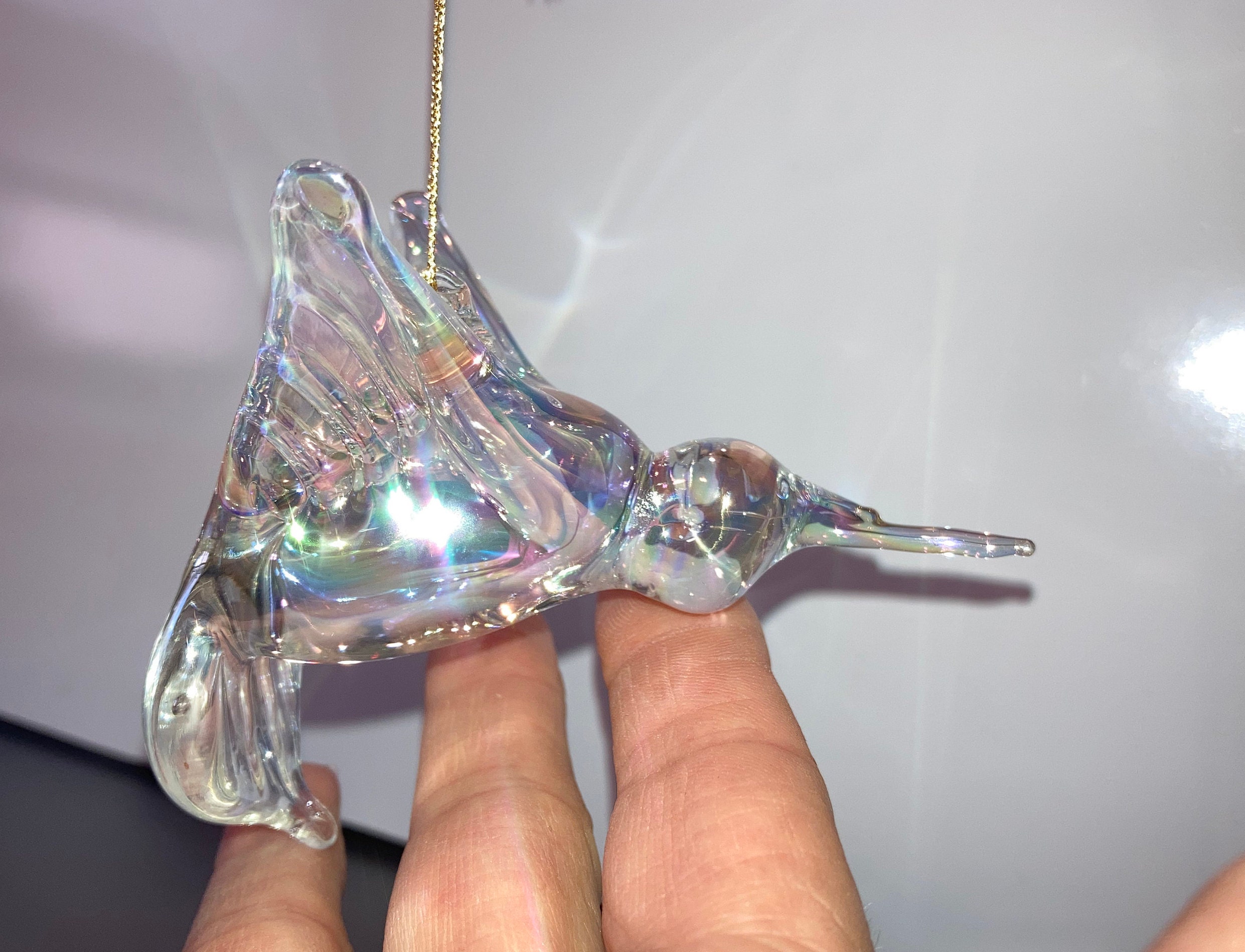 Vintage Blown Glass Hummingbird, Iridescent Clear Hummingbird, Blown ...