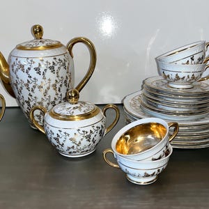 18 Piece PVB Haas Dresden Tea Set, 1954 Dresden Germany White 24kt Gold ...
