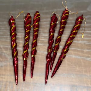 6 Vintage Red Spiral Icicles, Red Gold Tinsel Icicle Ornaments ...