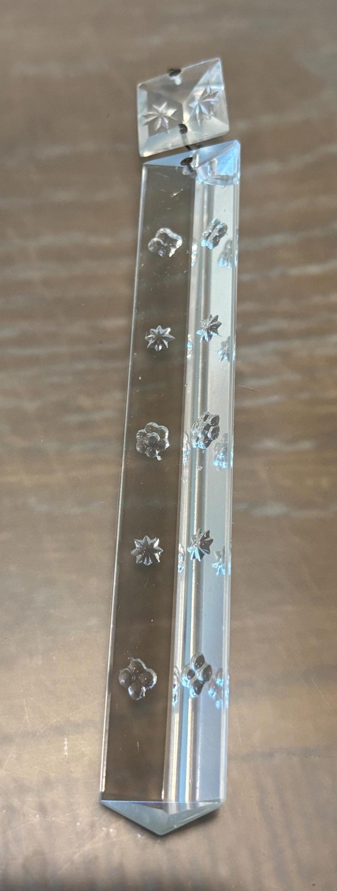 Antique Etched Crystal Prism Lot, Etched Flower Square Beveled Coffin ...