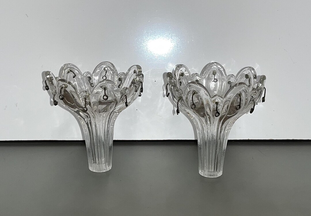 2 Antique Candle Drip Protectors, 15 Pin Tulip Flower Glass Bobeches ...