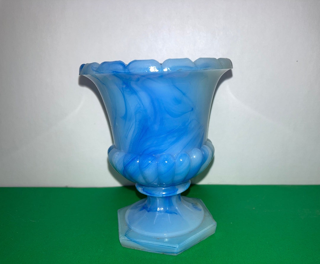 Vintage Blue Slag Glass Toothpick, Royal White Glass Toothpick Holder ...